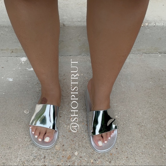 Shoes | Metallic Silver Slides | Poshmark